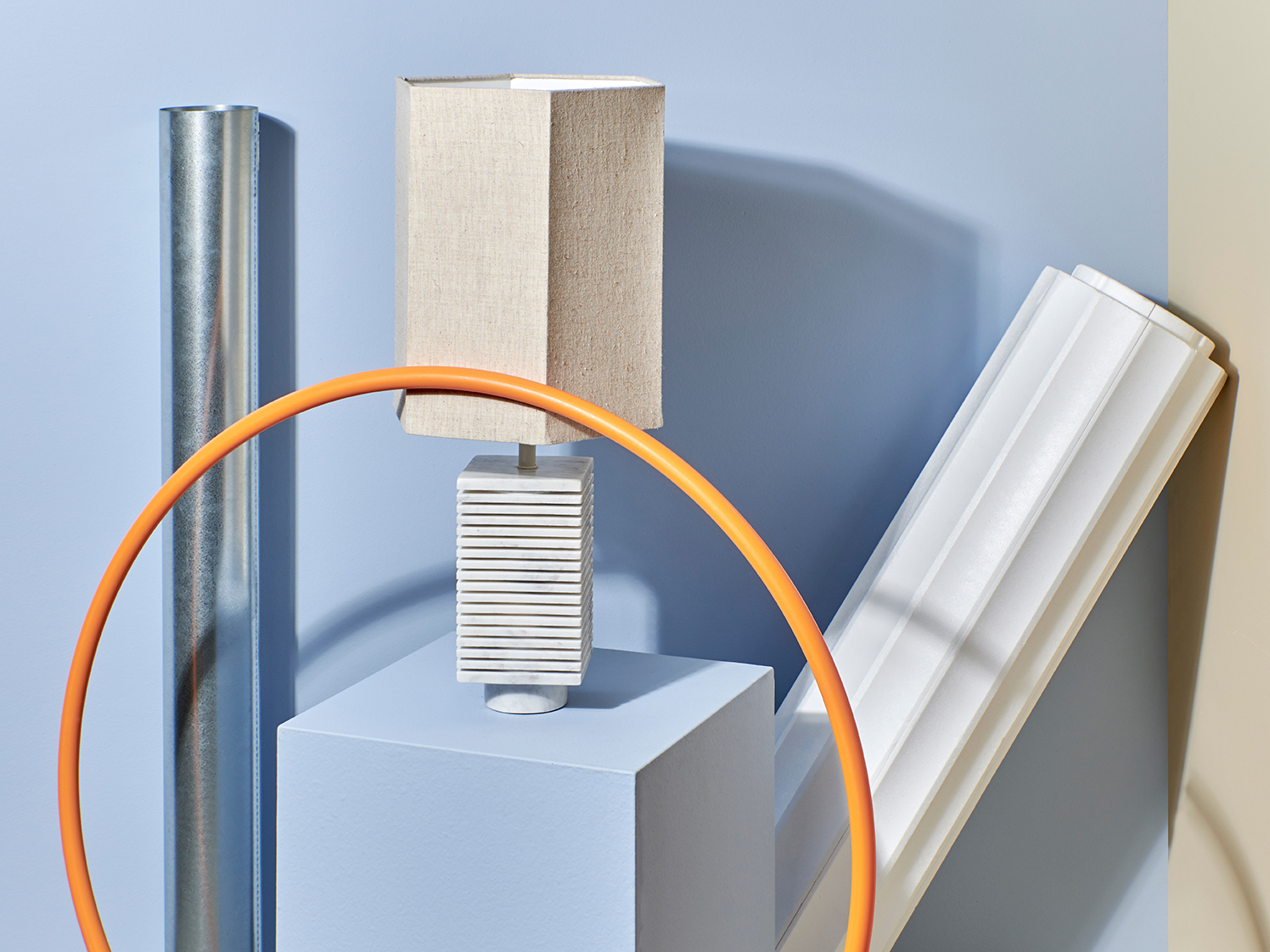 ribbed table lamp base white marble | HKLIVING