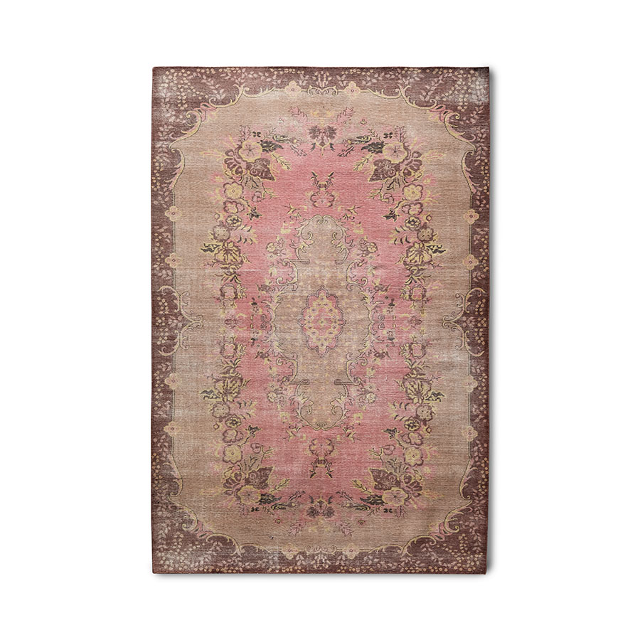 Wool knotted rug floral pink (200x300) | HKLIVING